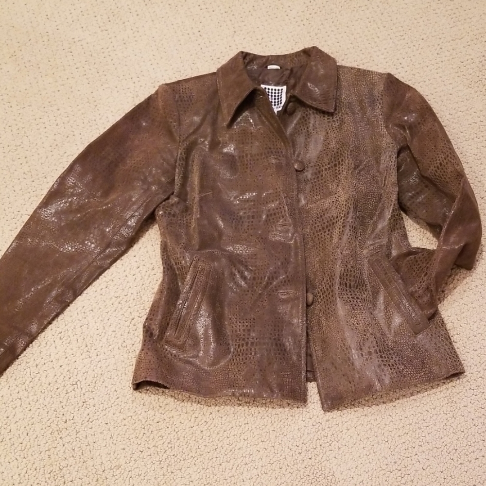 Olive Crocodile Print Leather Jacket - Gem